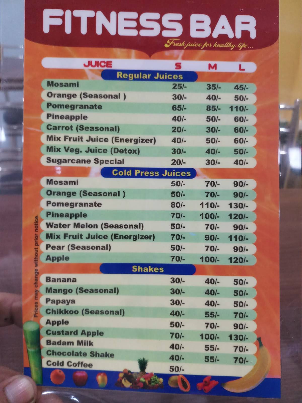 Menu at Fitness Bar - The Juice Bar, New Delhi, 22 Block E