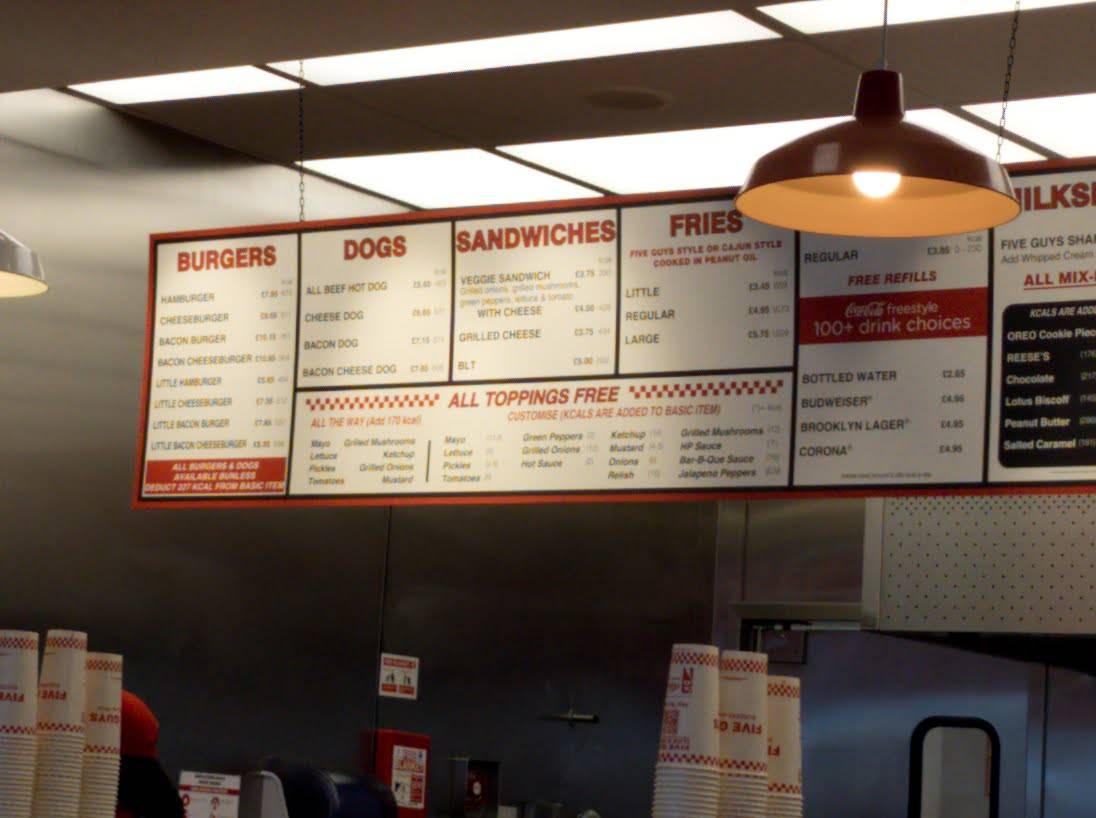 Menu at Five Guys Cambridge Leisure Park fast food, Cambridge, Unit 14
