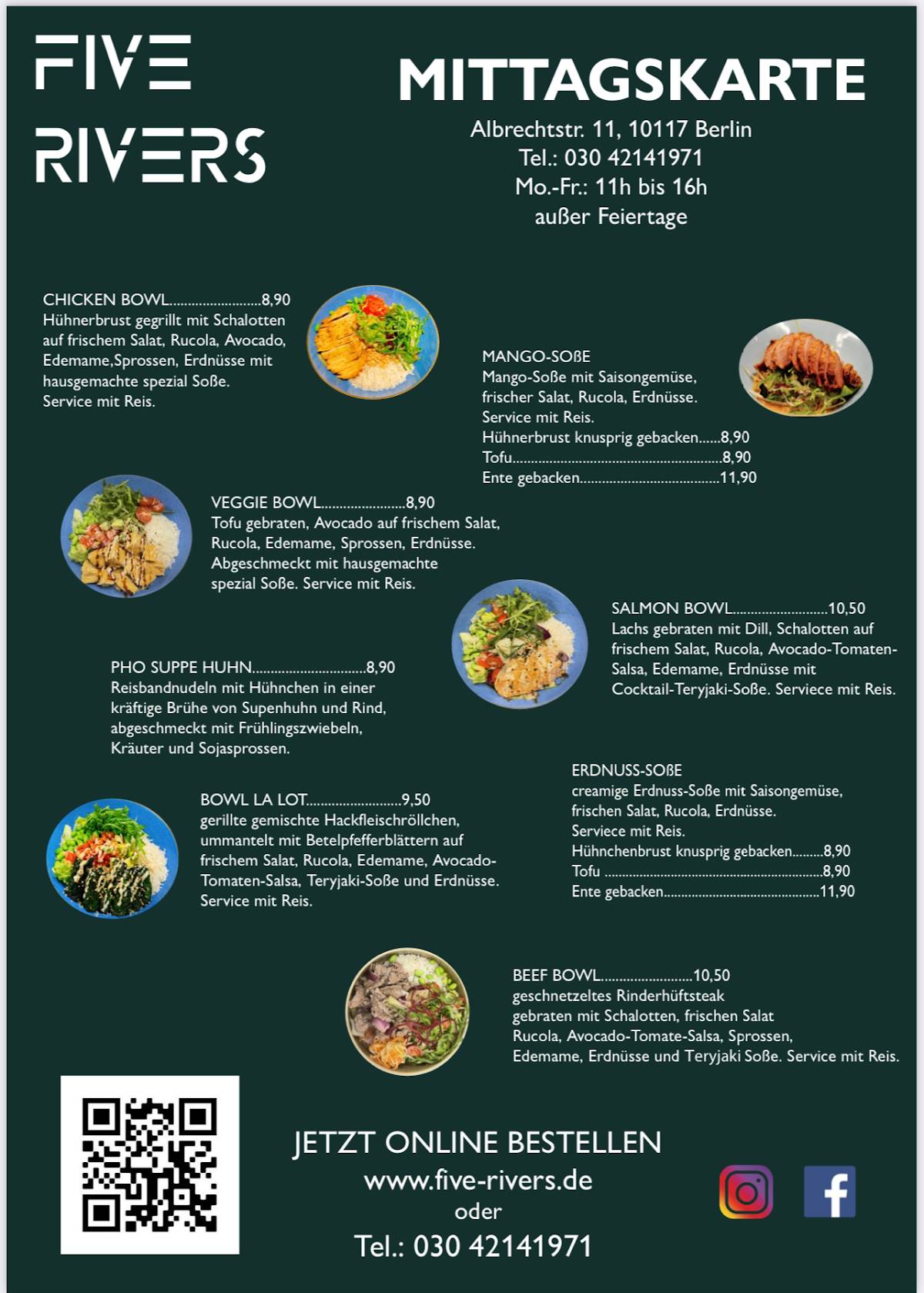 Speisekarte von Five Rivers Restaurant, Berlin