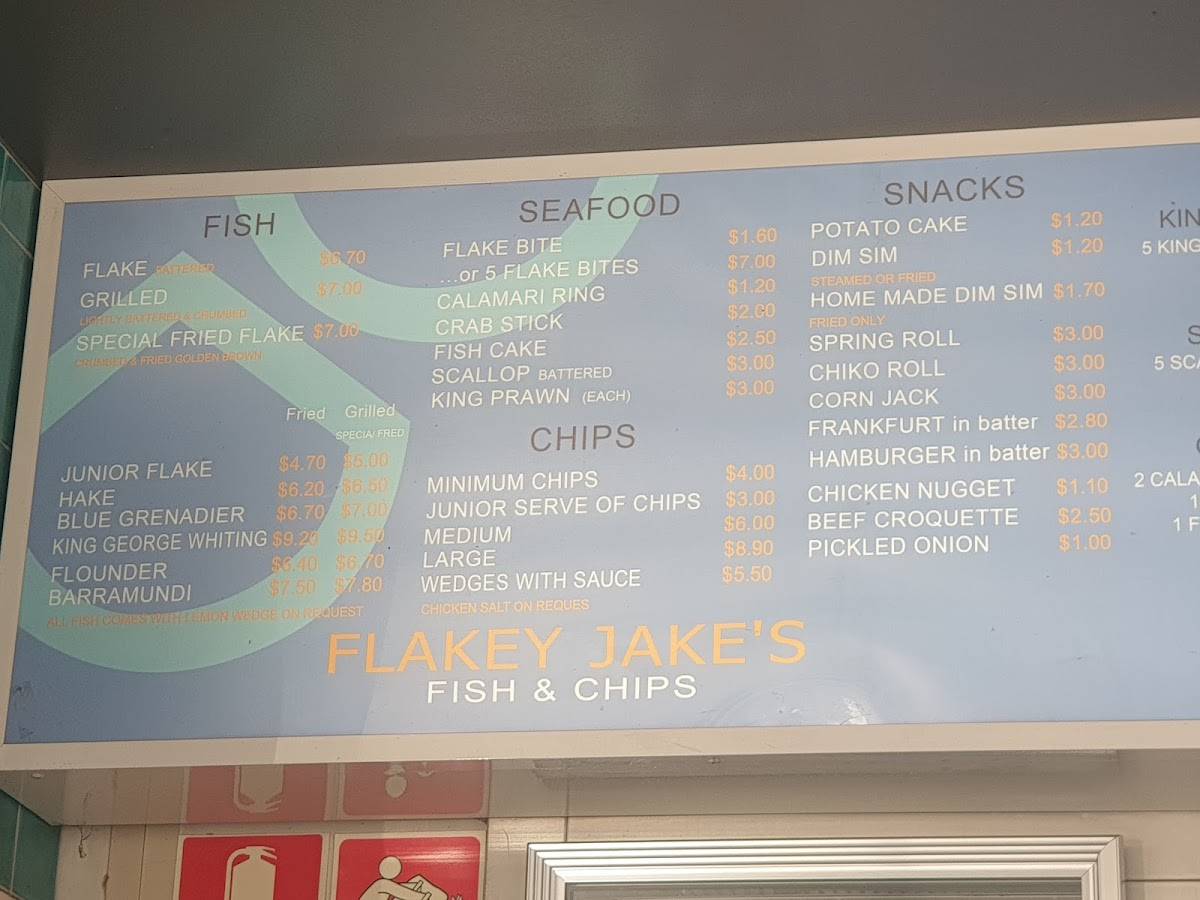 Menu at Flakey Jakes Dingley fast food, Dingley Village