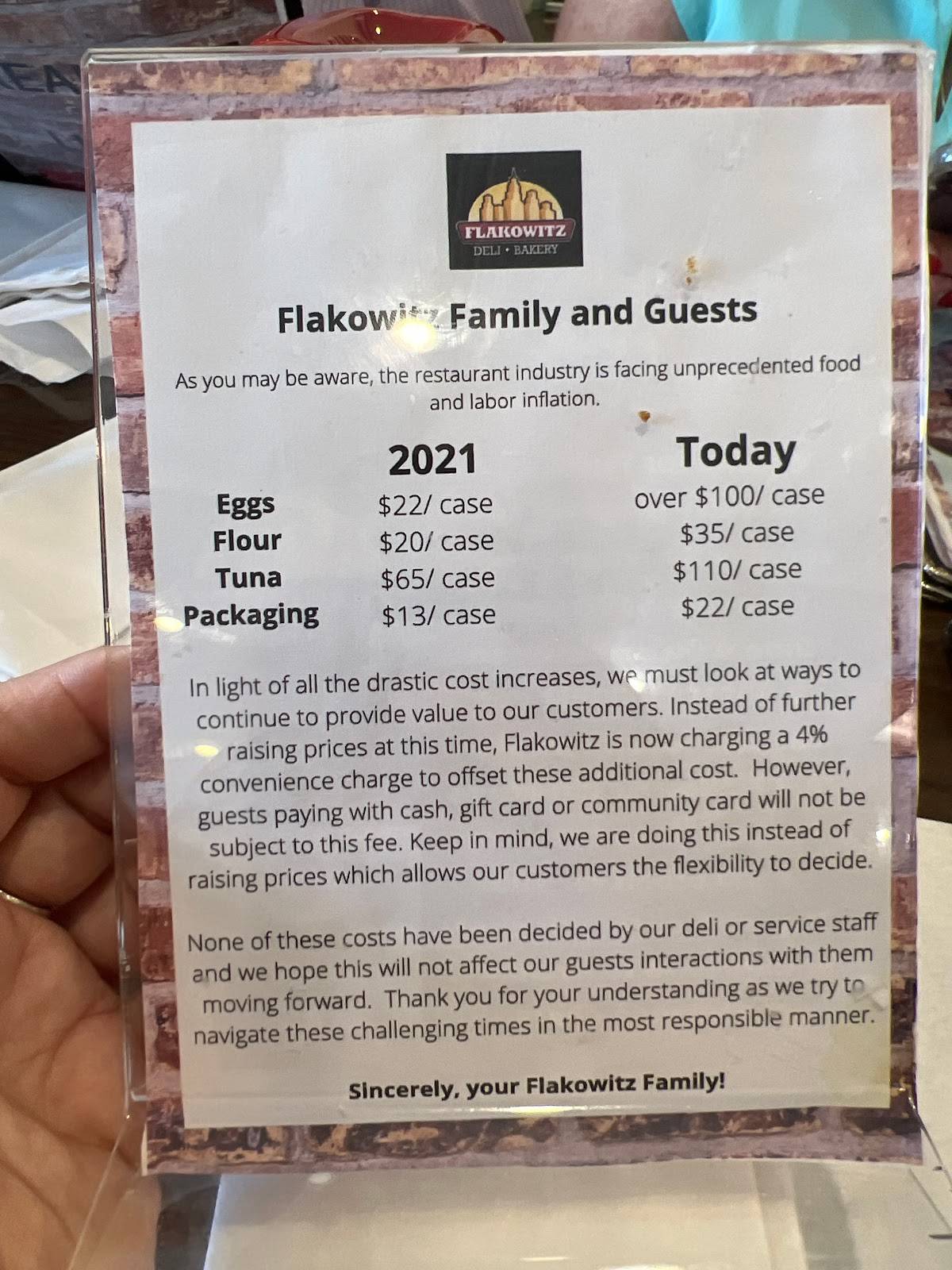 Menu at Flakowitz of Boynton restaurant, Delray Beach