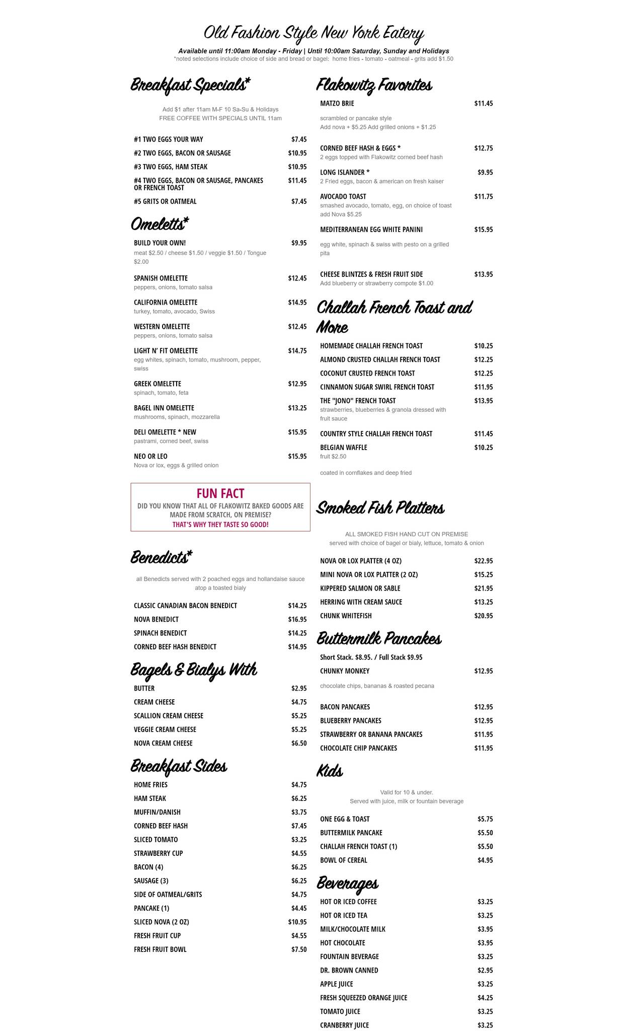 Menu at Flakowitz of Boynton restaurant, Delray Beach