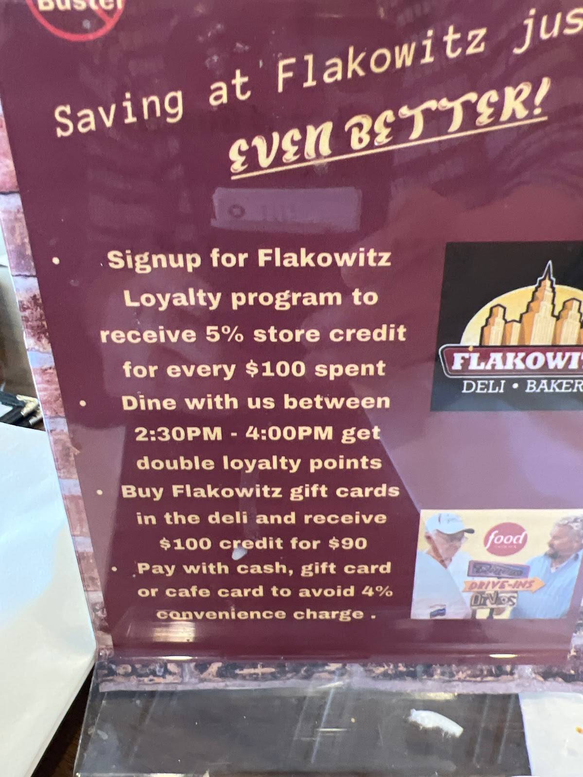Menu at Flakowitz of Boynton restaurant, Delray Beach