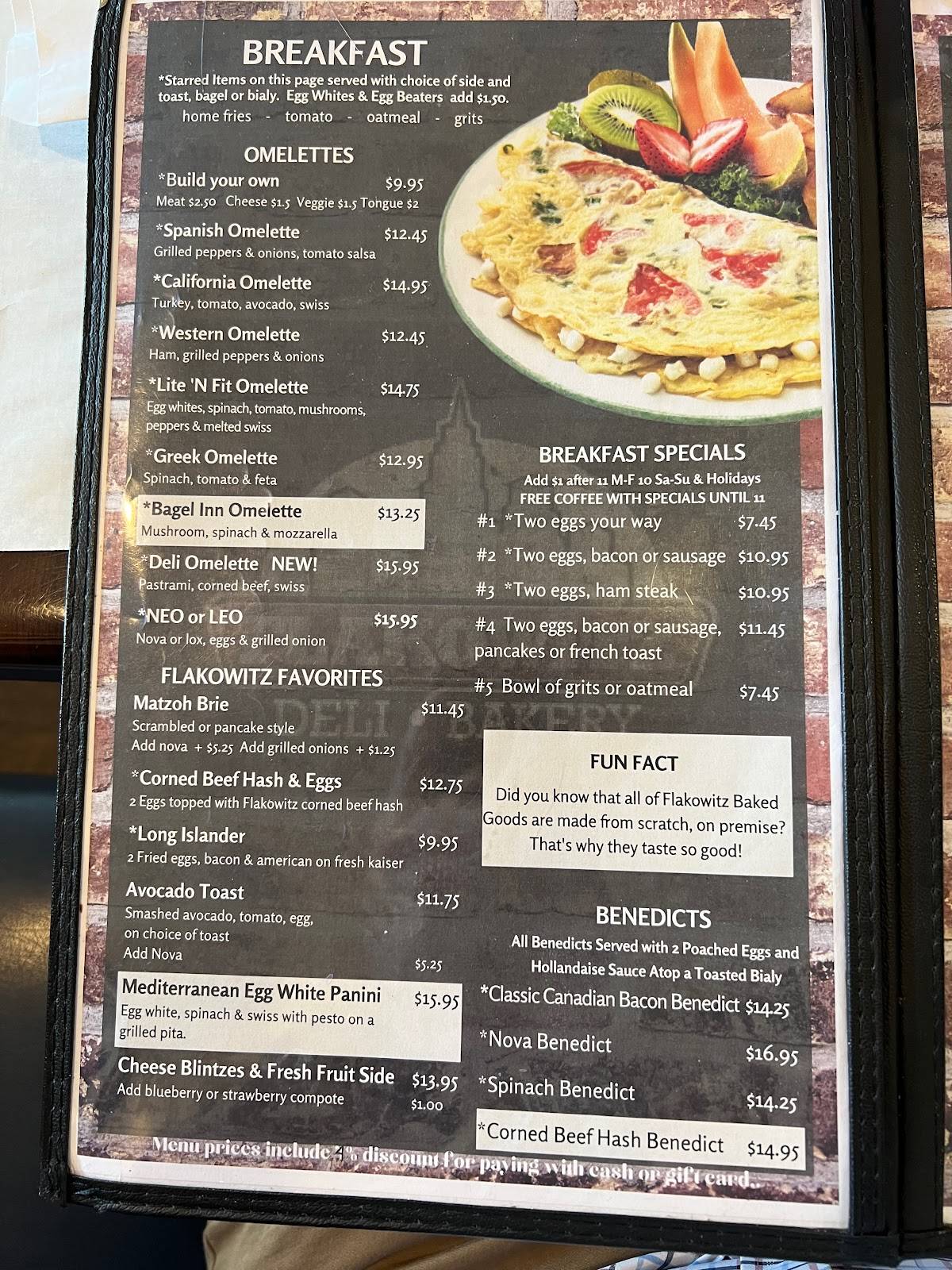 Menu at Flakowitz of Boynton restaurant, Delray Beach