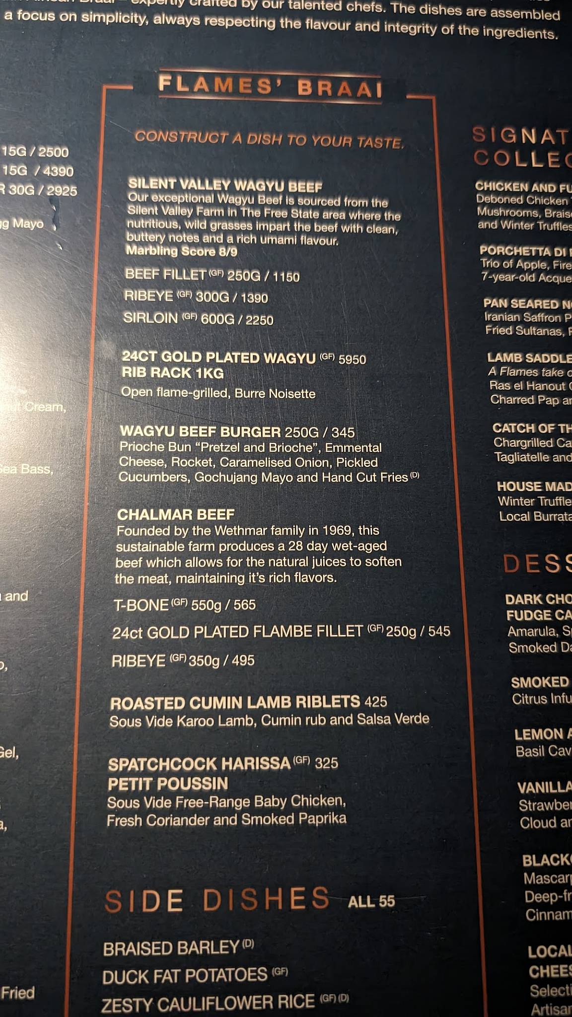 Menu at Flames restaurant, Randburg