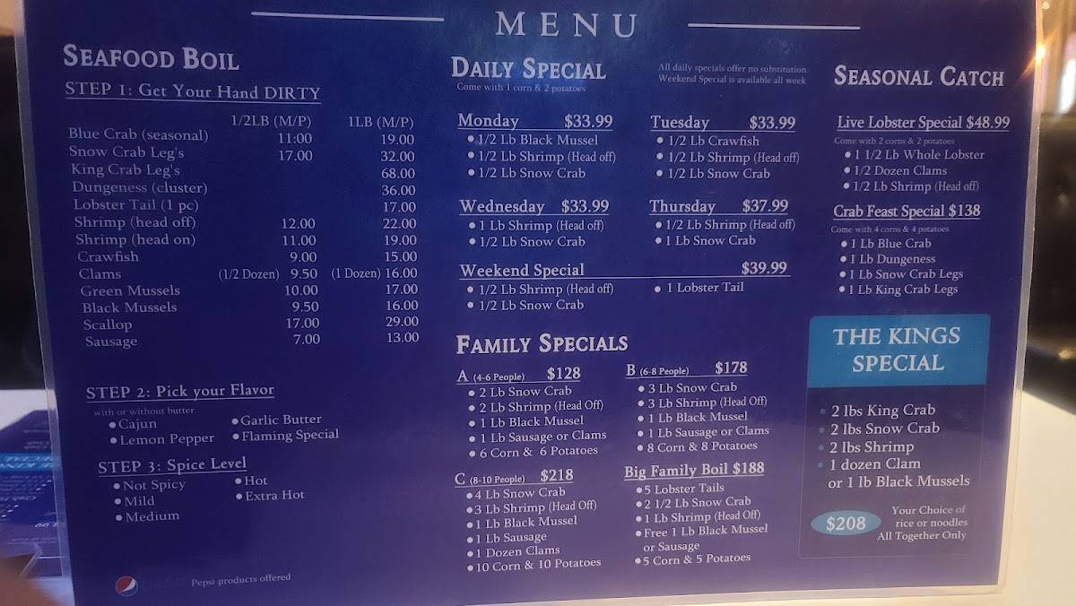 Menu at Flaming Crab Wilkes-Barre, Wilkes-Barre Township