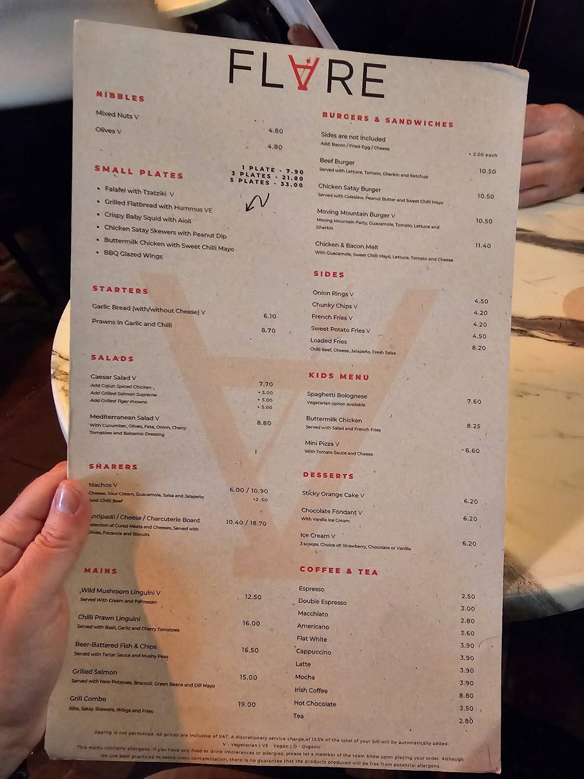 Menu at Flare Carnaby pub & bar, London
