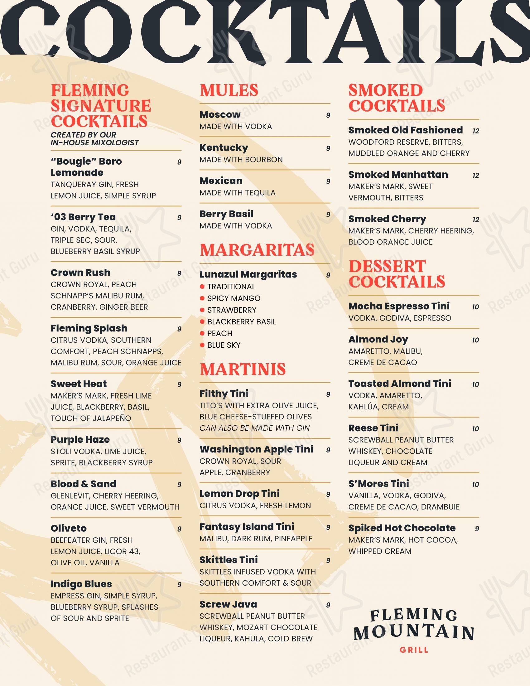 Menu at Fleming Mountain Grill steakhouse, Lynchburg