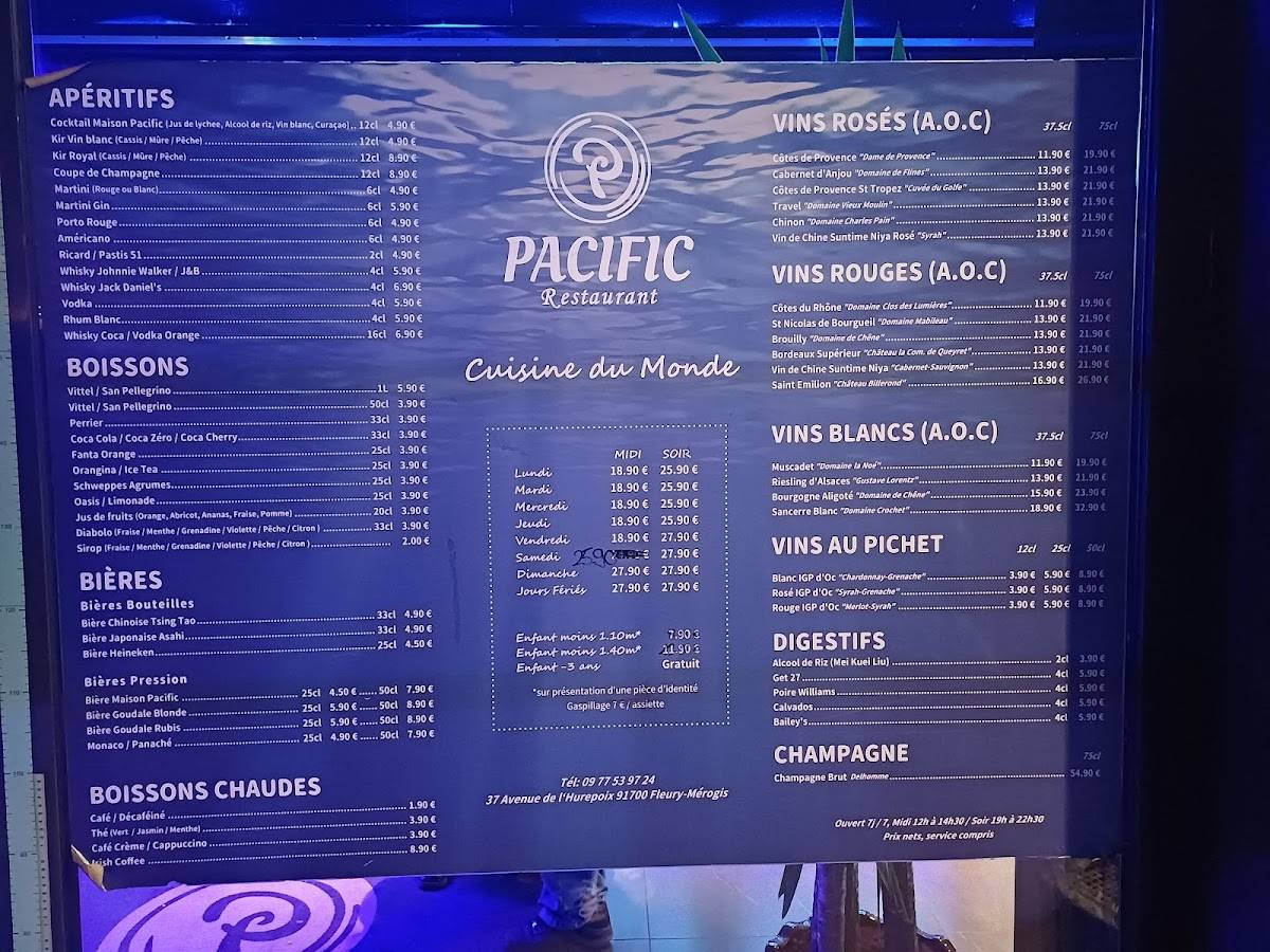Menu au PACIFIC 91 restaurant, Fleury-Mérogis, 37 Av. de l'Hurepoix
