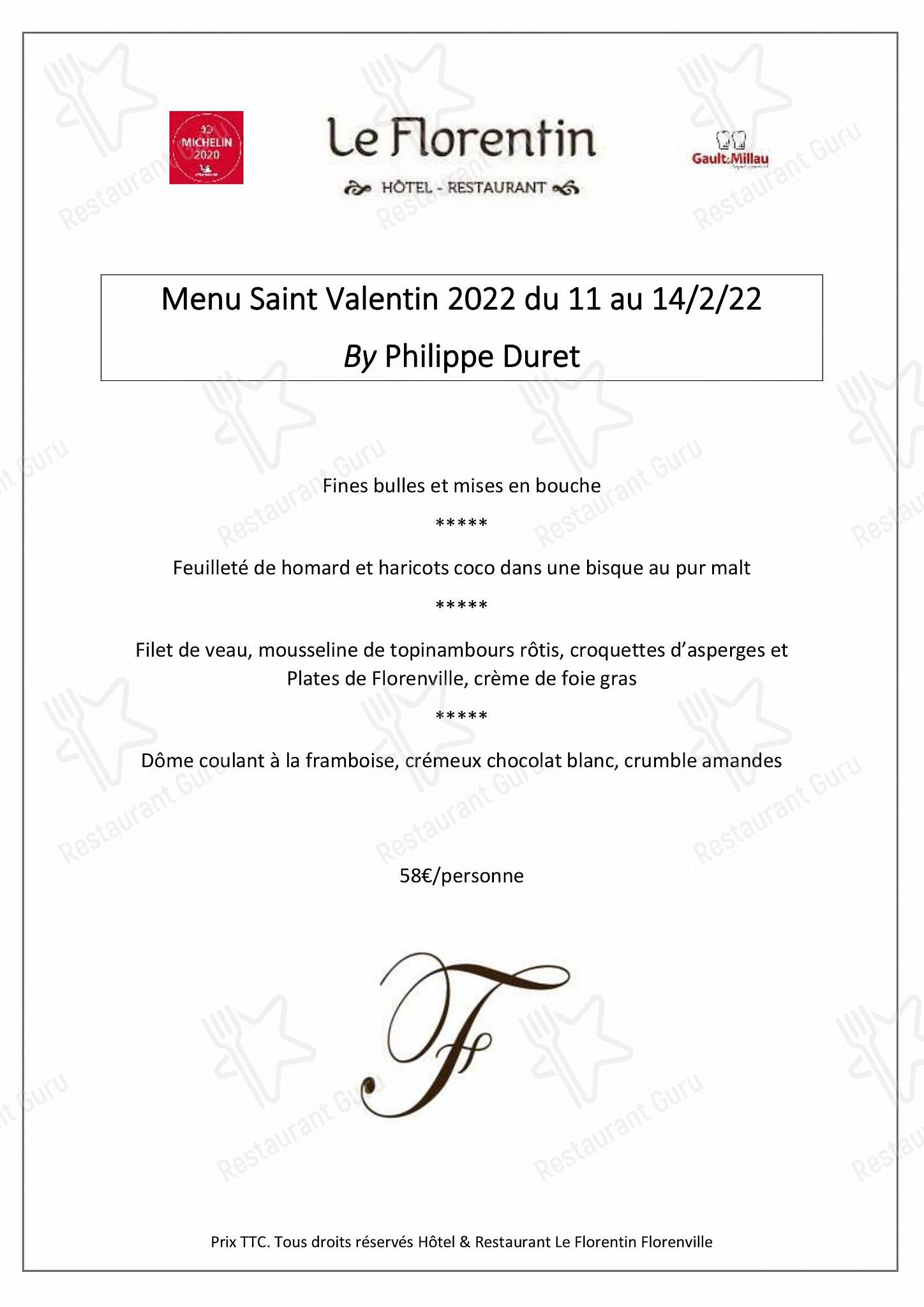 Menu au Le Florentin Hôtel - Restaurant, Florenville