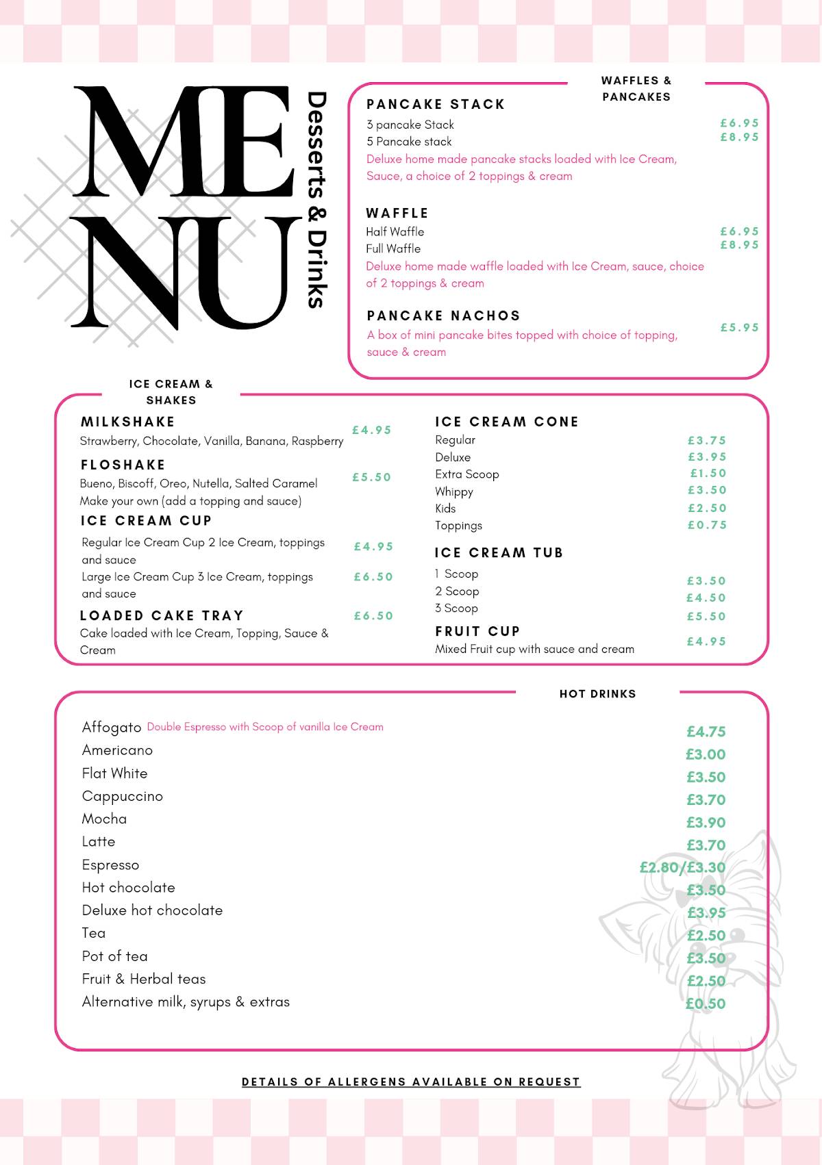 Menu at Flo's Diner, Leek