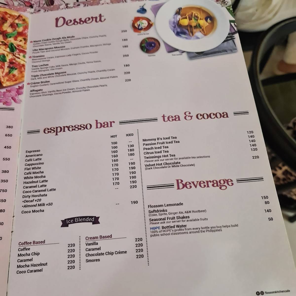 Menu at Flossom Kitchen + Cafe, San Juan, 187 N Averilla