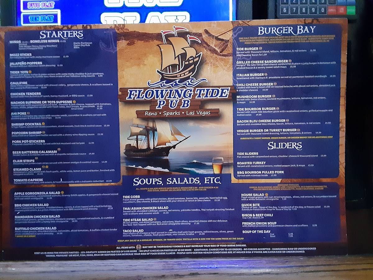 Menu at Flowing Tide Pub 4, Sparks, E Prater Way #116