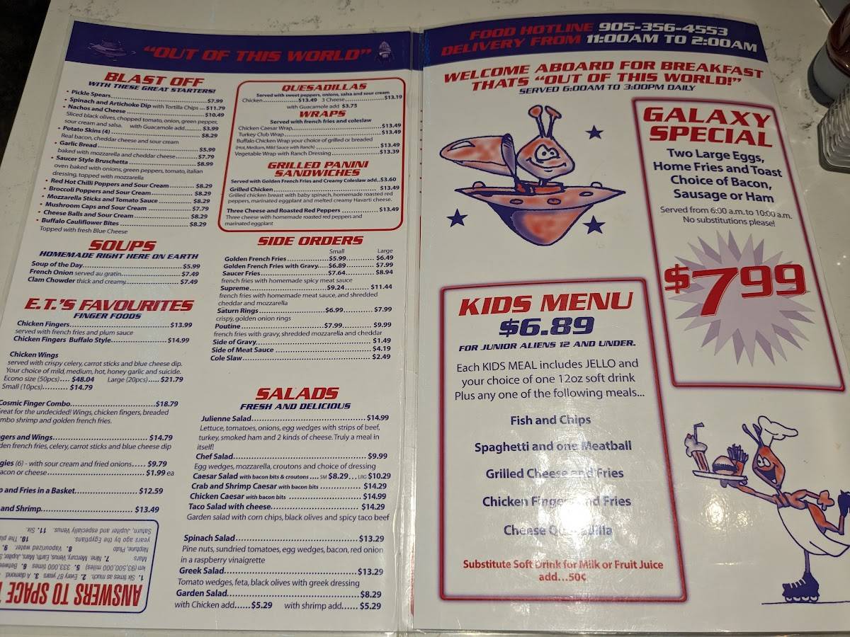 Menu at Flying Saucer Restaurant, Niagara Falls