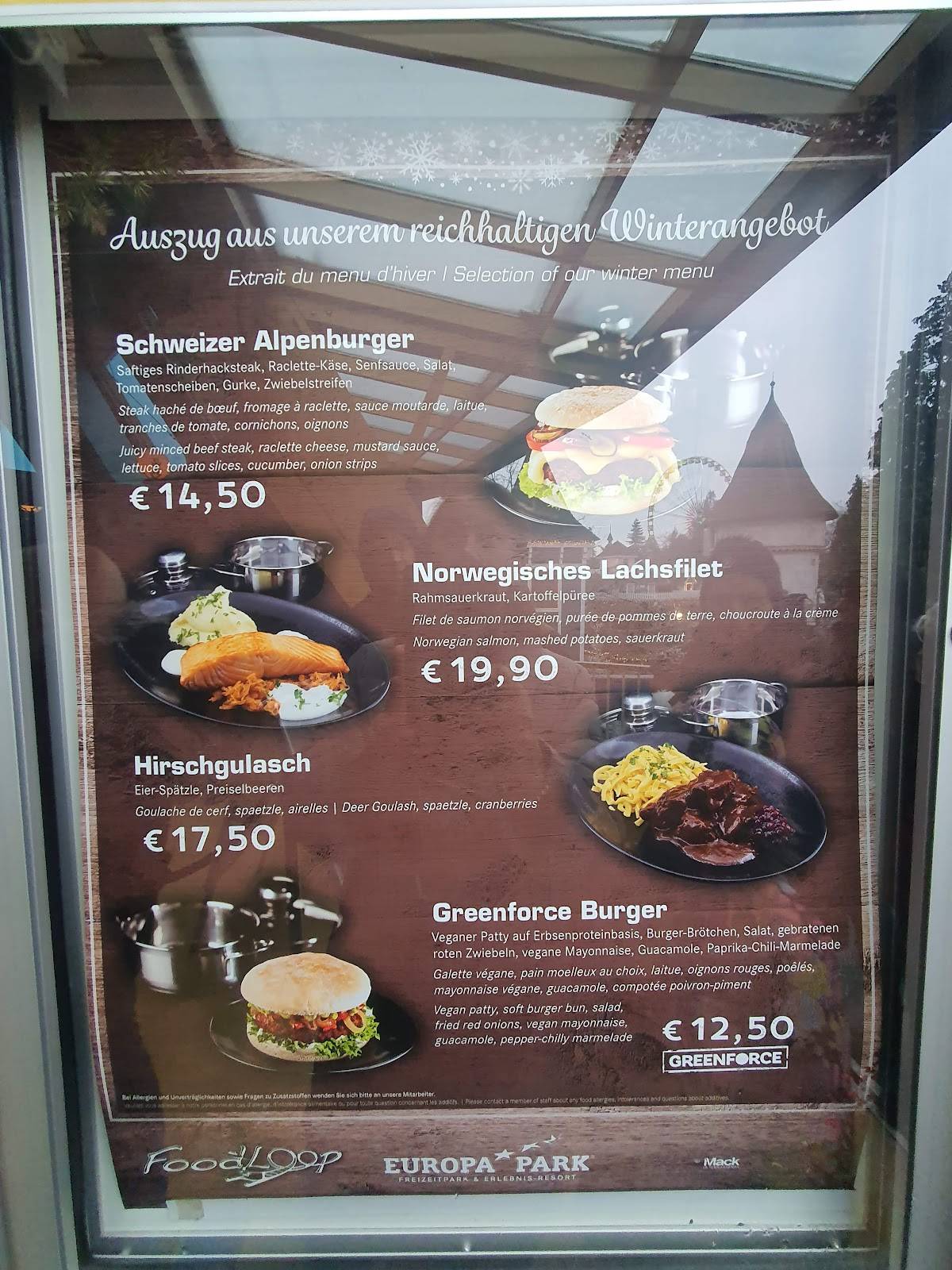 Speisekarte von FoodLoop restaurant, Rust, Europa-Park-Straße 2