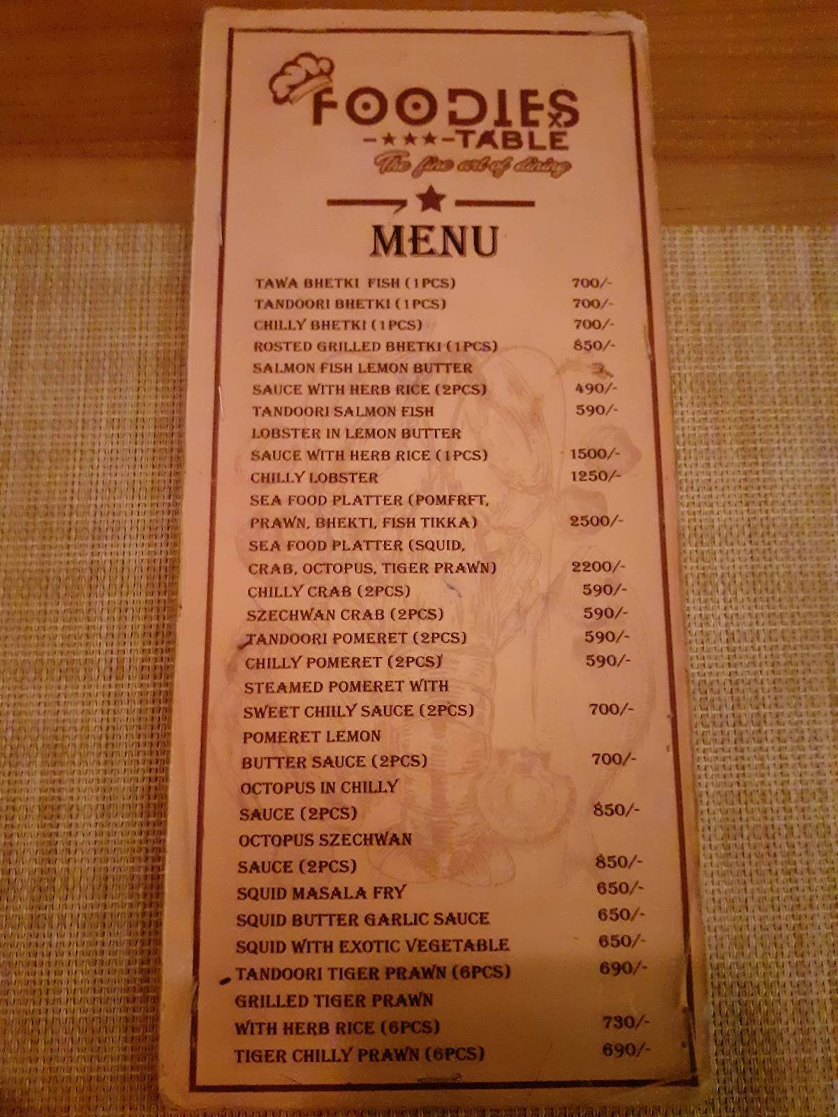 Menu at Foodies Table, Jorhat