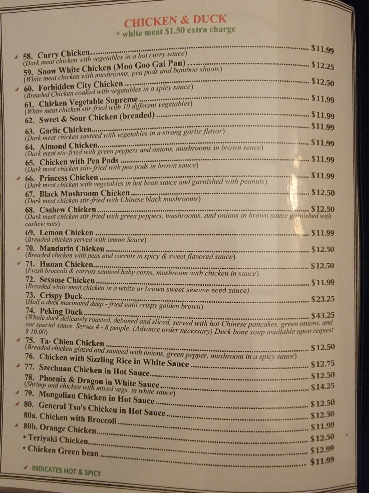 Menu at Forbidden City Chinese Restaurant, Saginaw