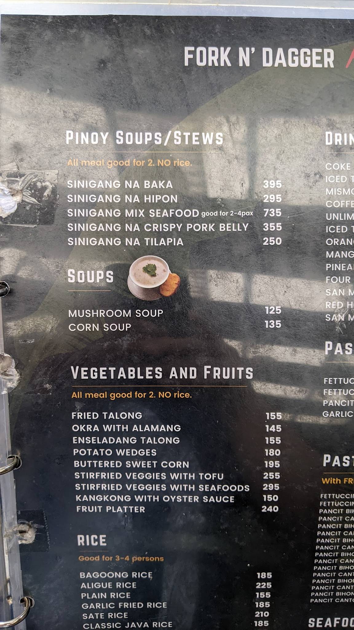 Menu at Fork N' Dagger restaurant, Baguio