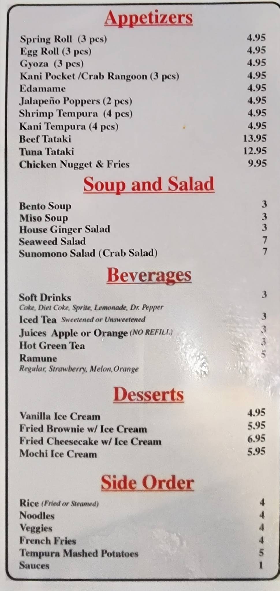 Menu at Konnichiwa restaurant, Fort Mill