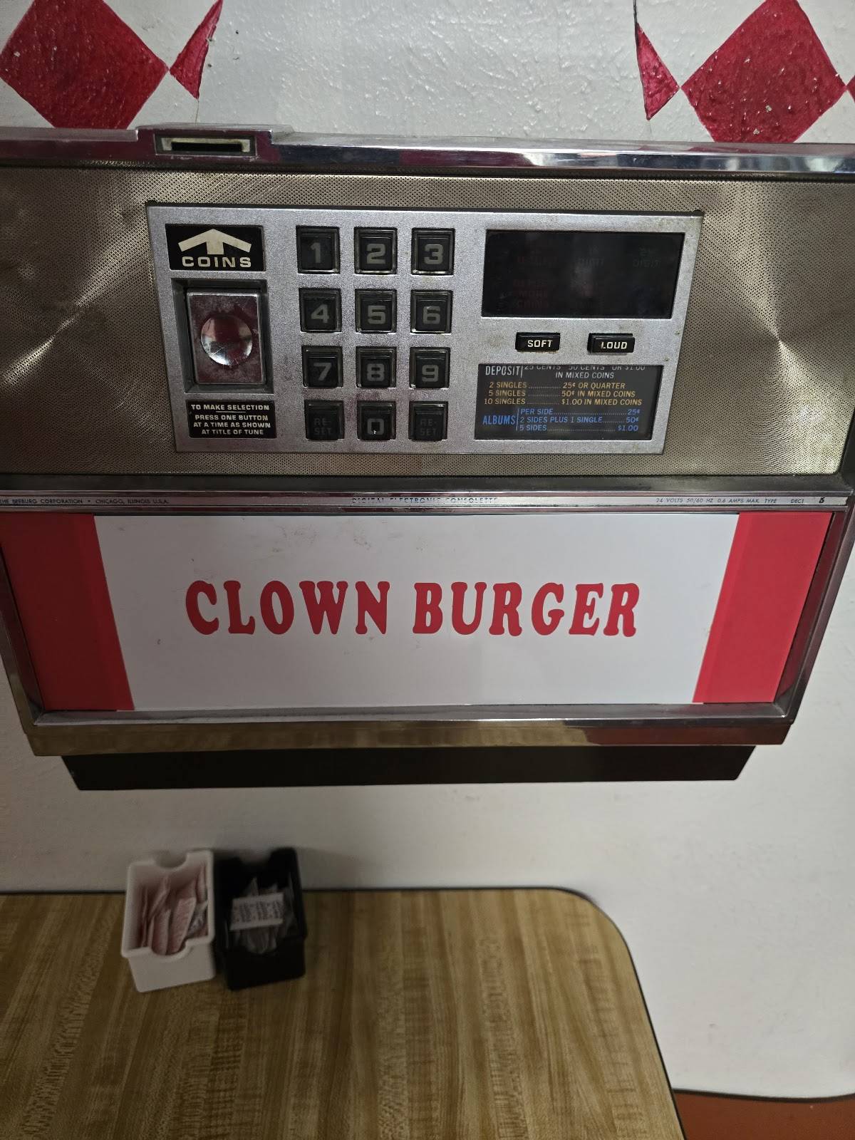 Menu at Clown Burger restaurant, Haltom City