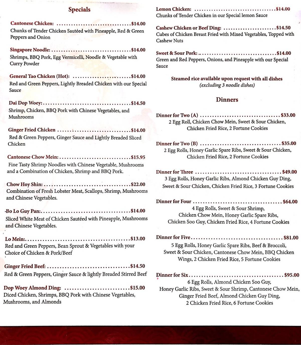 Menu at Fortune Star Chinese Restaurant, Sydney