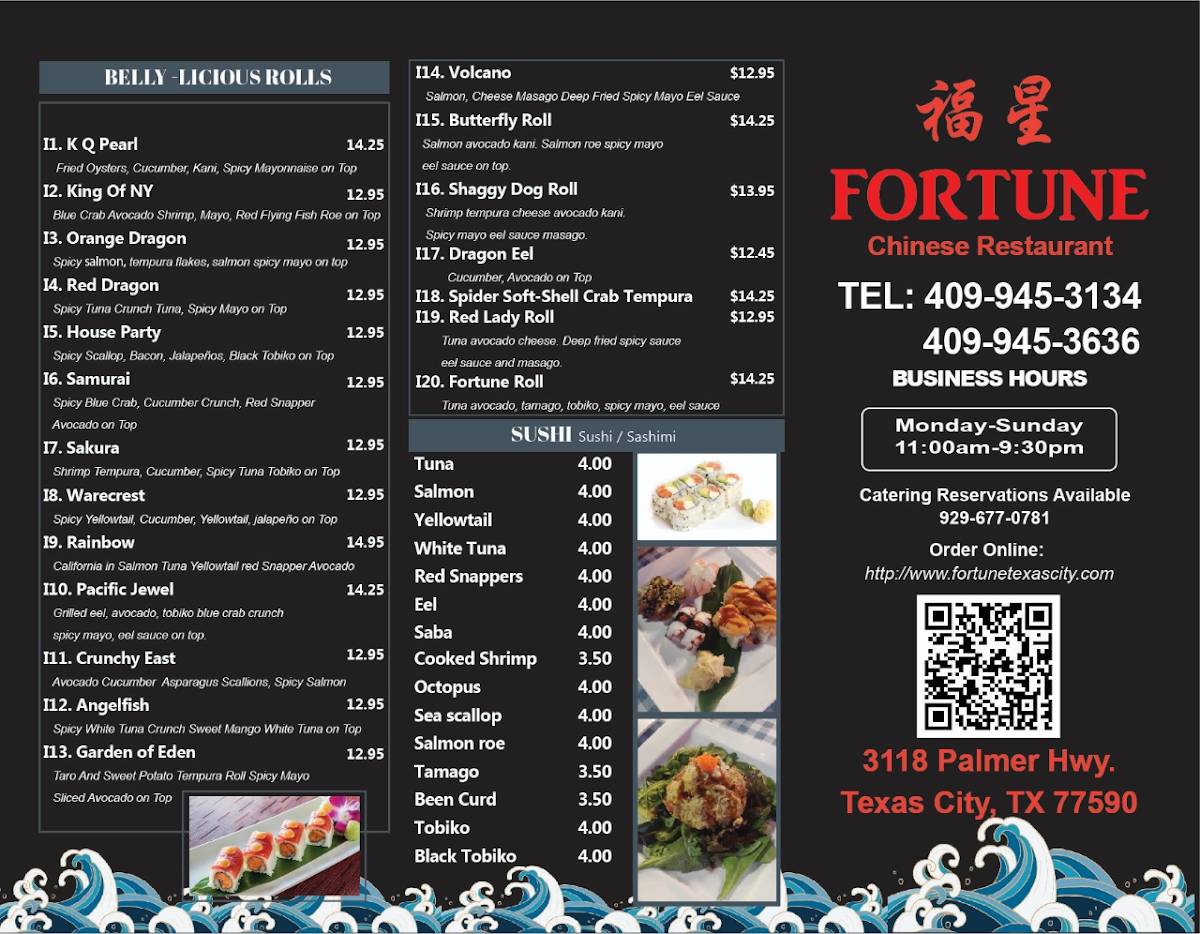 Menu at Fortune restaurant, Texas City