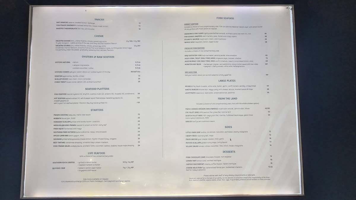 Menu at Fosh Bar & Restaurant, Hamilton