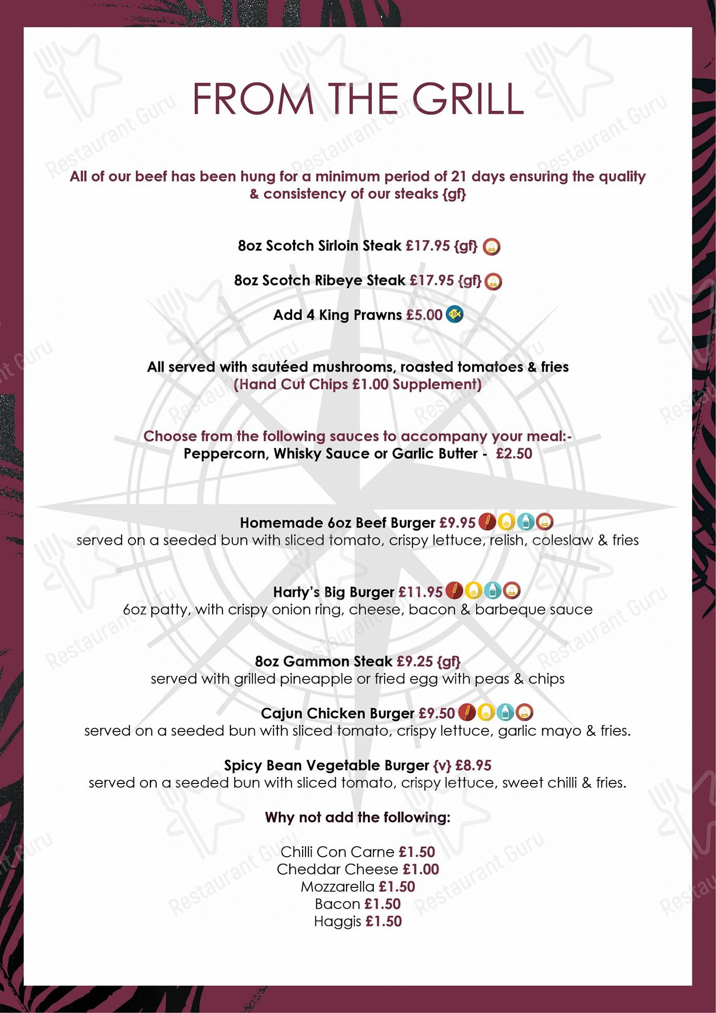 Menu at Hartys at the Fourways restaurant, Airdrie