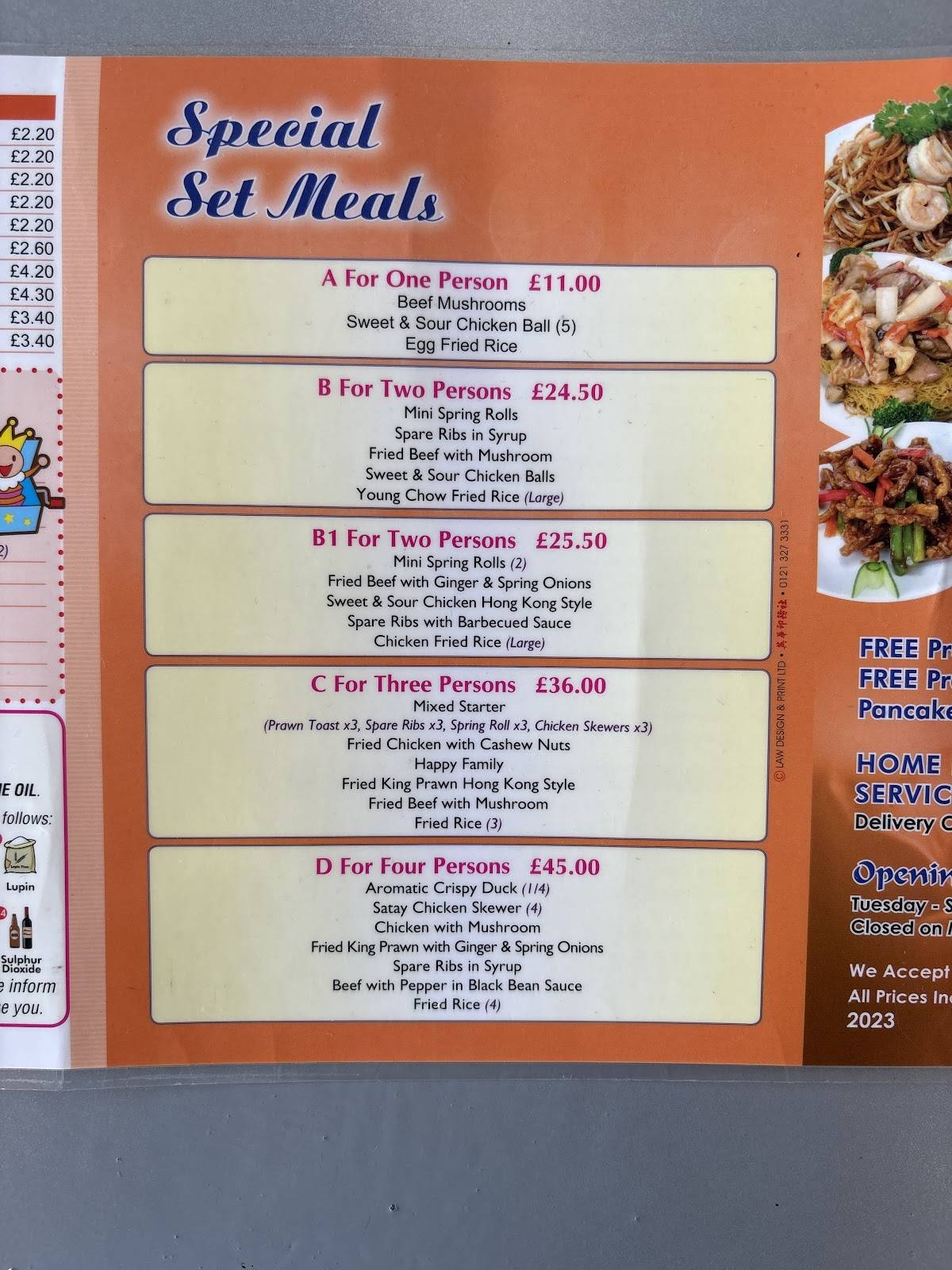 Menu at Fown Lin fast food, Burntwood