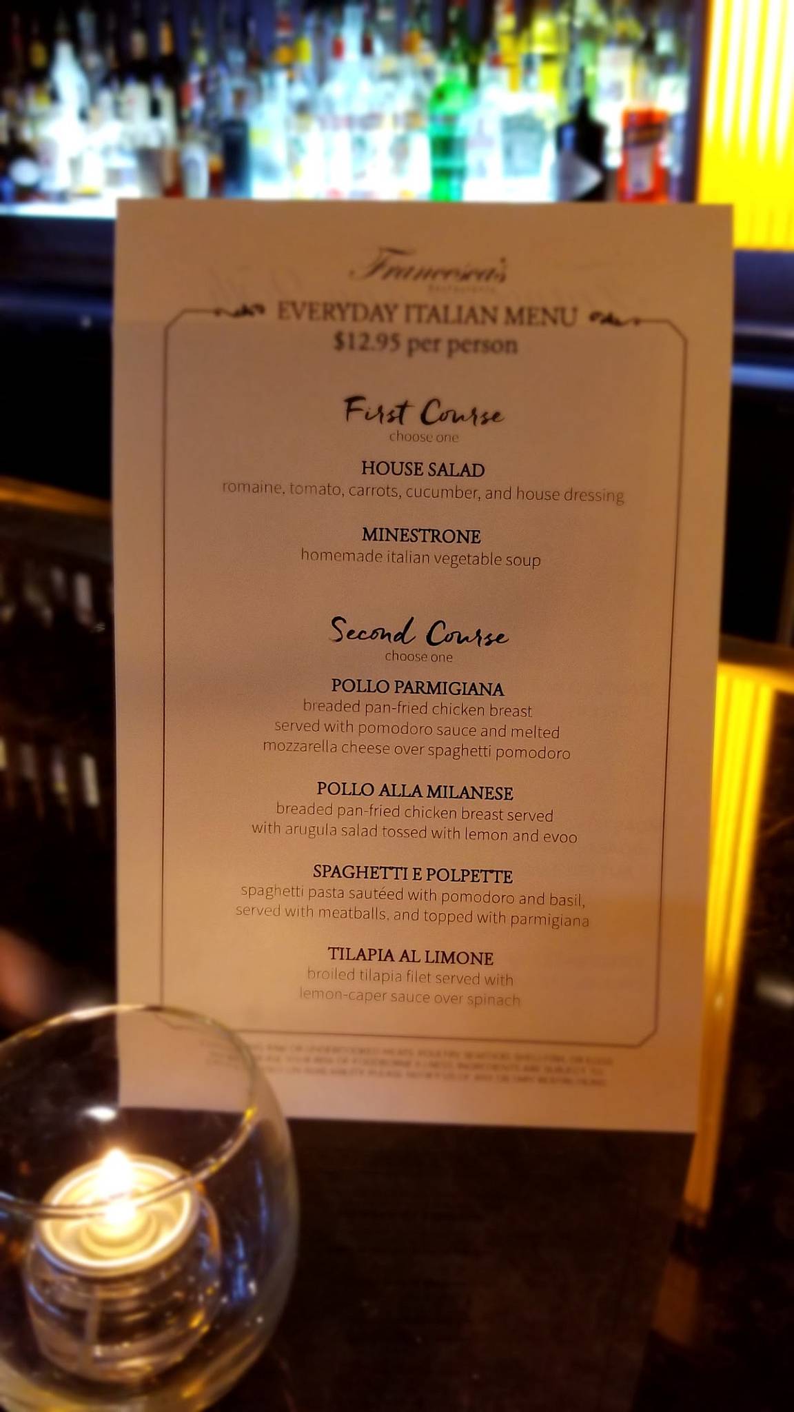 Menu at Francesca's on 95th restaurant, Oak Lawn, 95th St