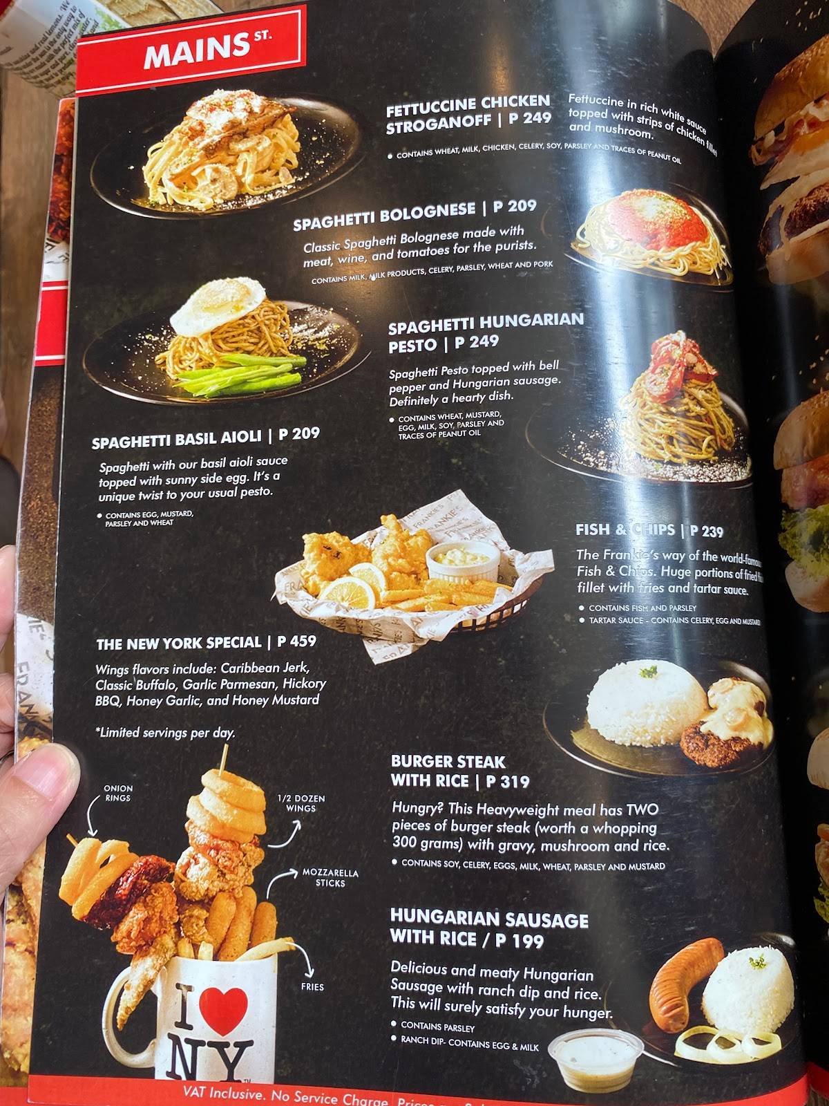 Menu at Frankie's New York Buffalo Wings - Robinson's Place Manila ...