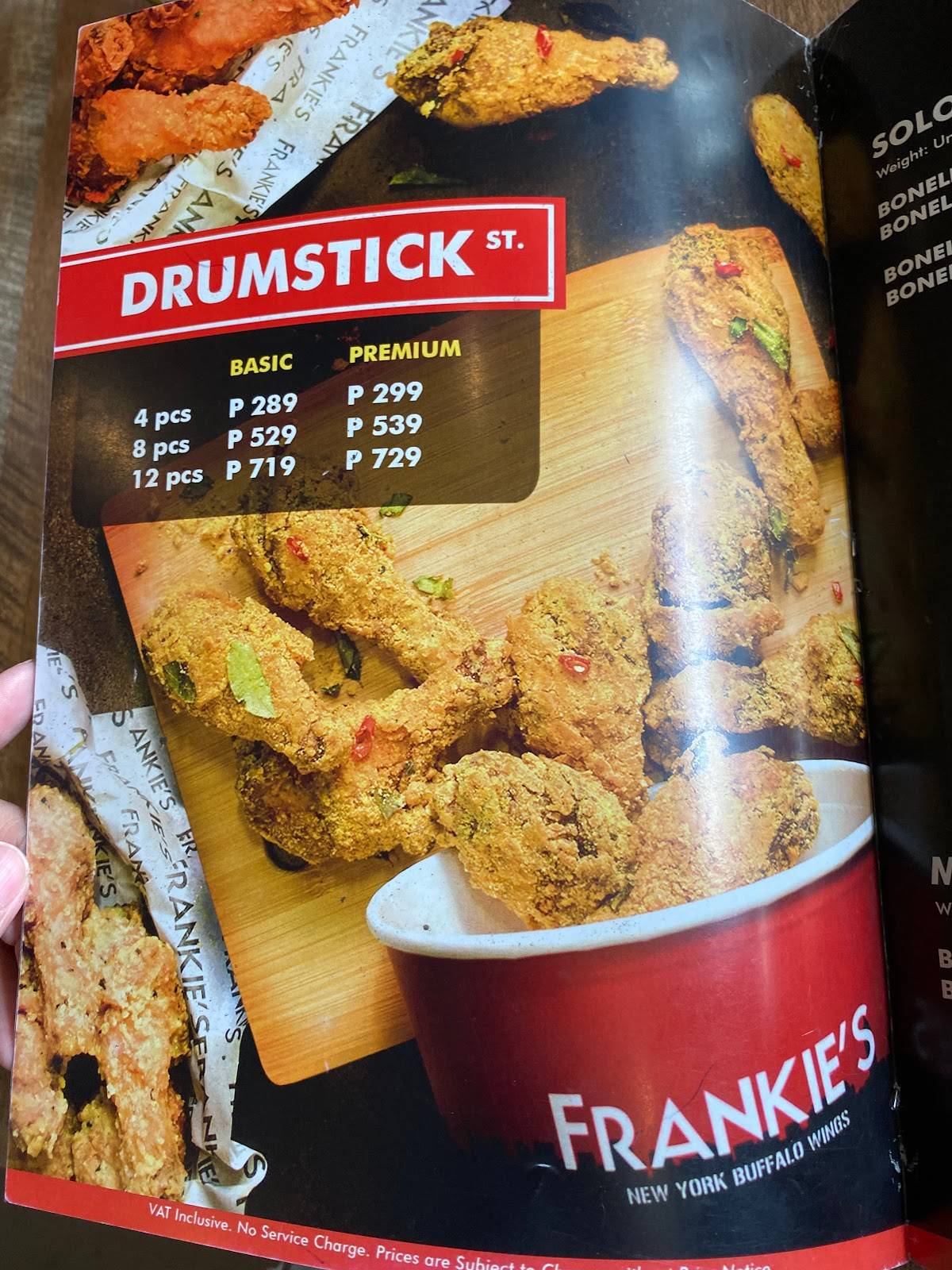 Menu at Frankie's New York Buffalo Wings - Robinson's Place Manila ...