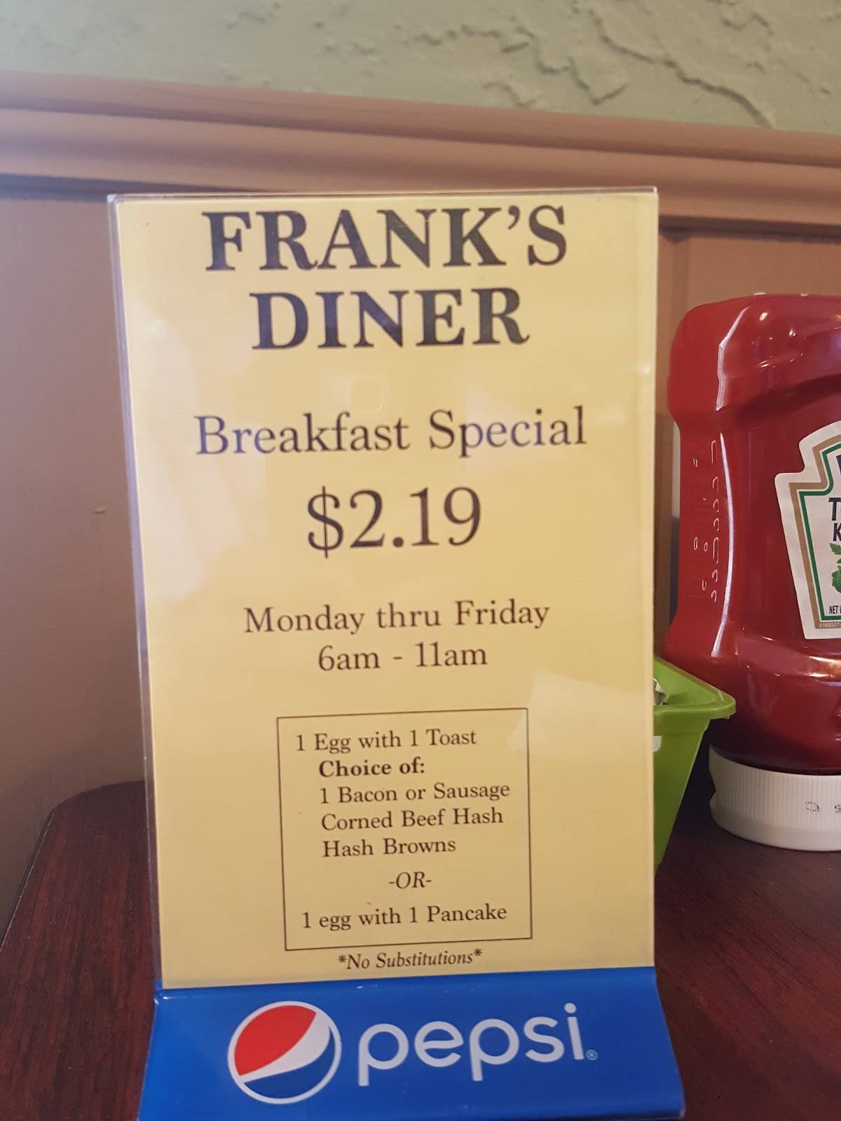 Menu at Frank's Restaurant, Hudson, U.S. Hwy 19