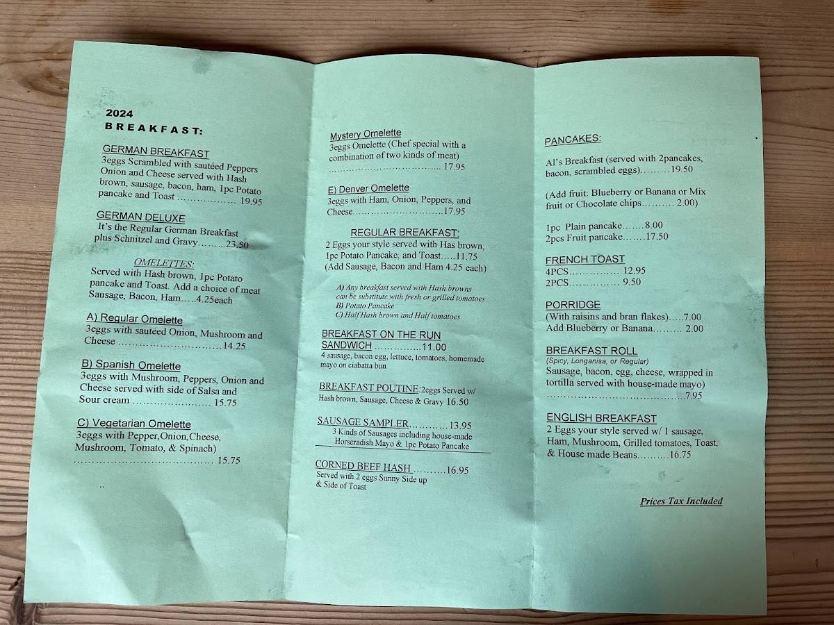 Menu at Fraser Park Restaurant, Burnaby