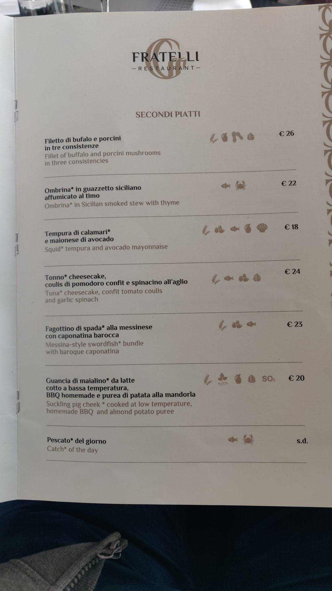 Menu da Fratelli Restaurant, Siracusa