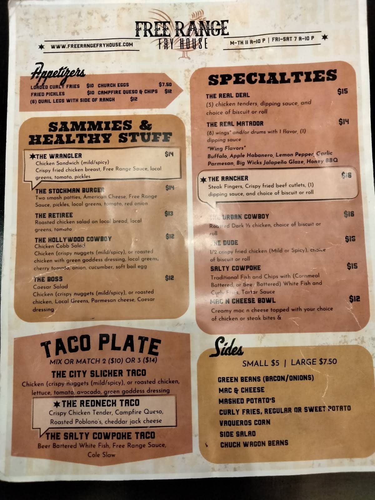 Menu at Free Range Fry House restaurant, USA