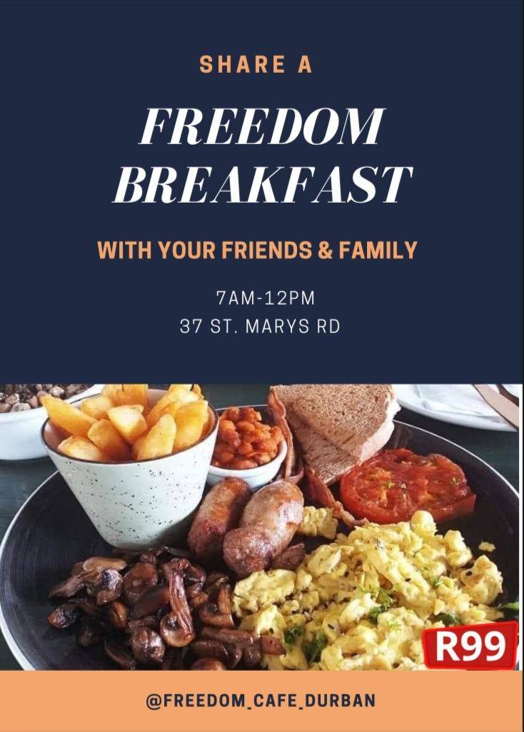 Menu at Freedom Café cafe, Durban