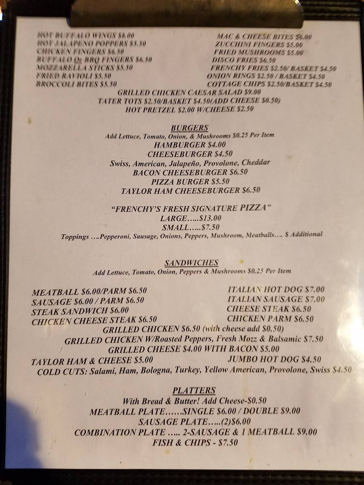 Menu at Frenchy's Bar & Grill, Roselle Park