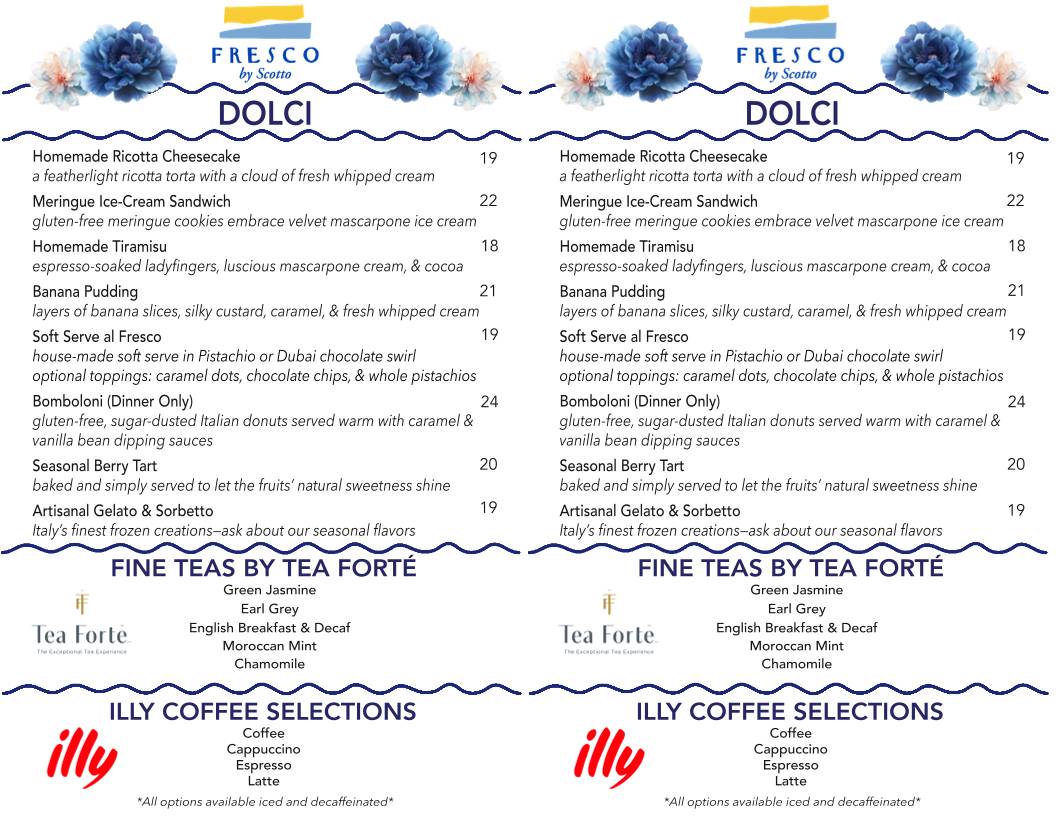 Menu at Fresco by Scotto restaurant, New York City, 34 E 52nd St