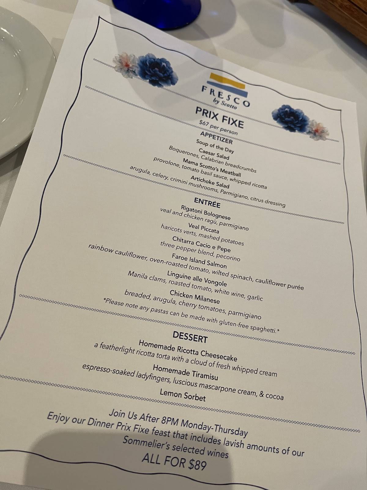 Menu at Fresco by Scotto restaurant, New York City, 34 E 52nd St