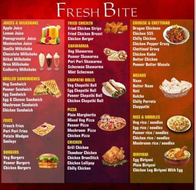 Menu at Fresh Bite, India, 3/125