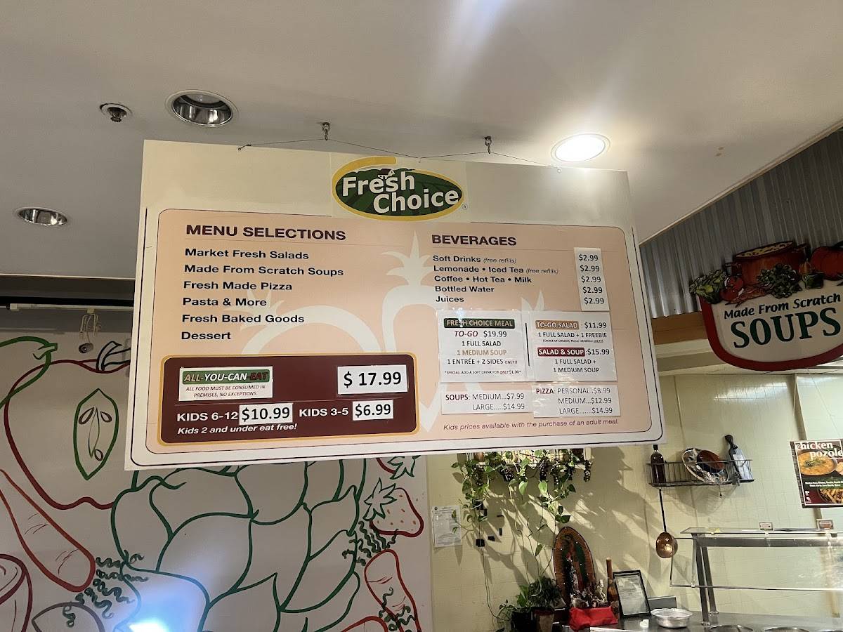 Menu at Fresh Choice restaurant, Gilroy