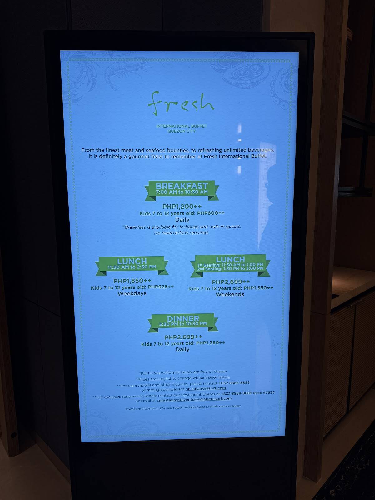 Menu at Fresh International Buffet restaurant, Quezon City