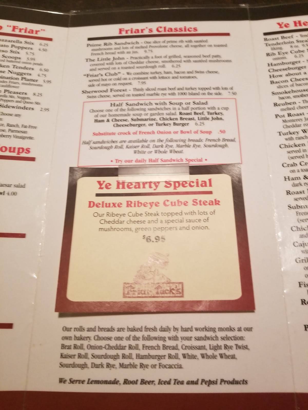 Menu at Friar Tuck's pub & bar, Manitowoc
