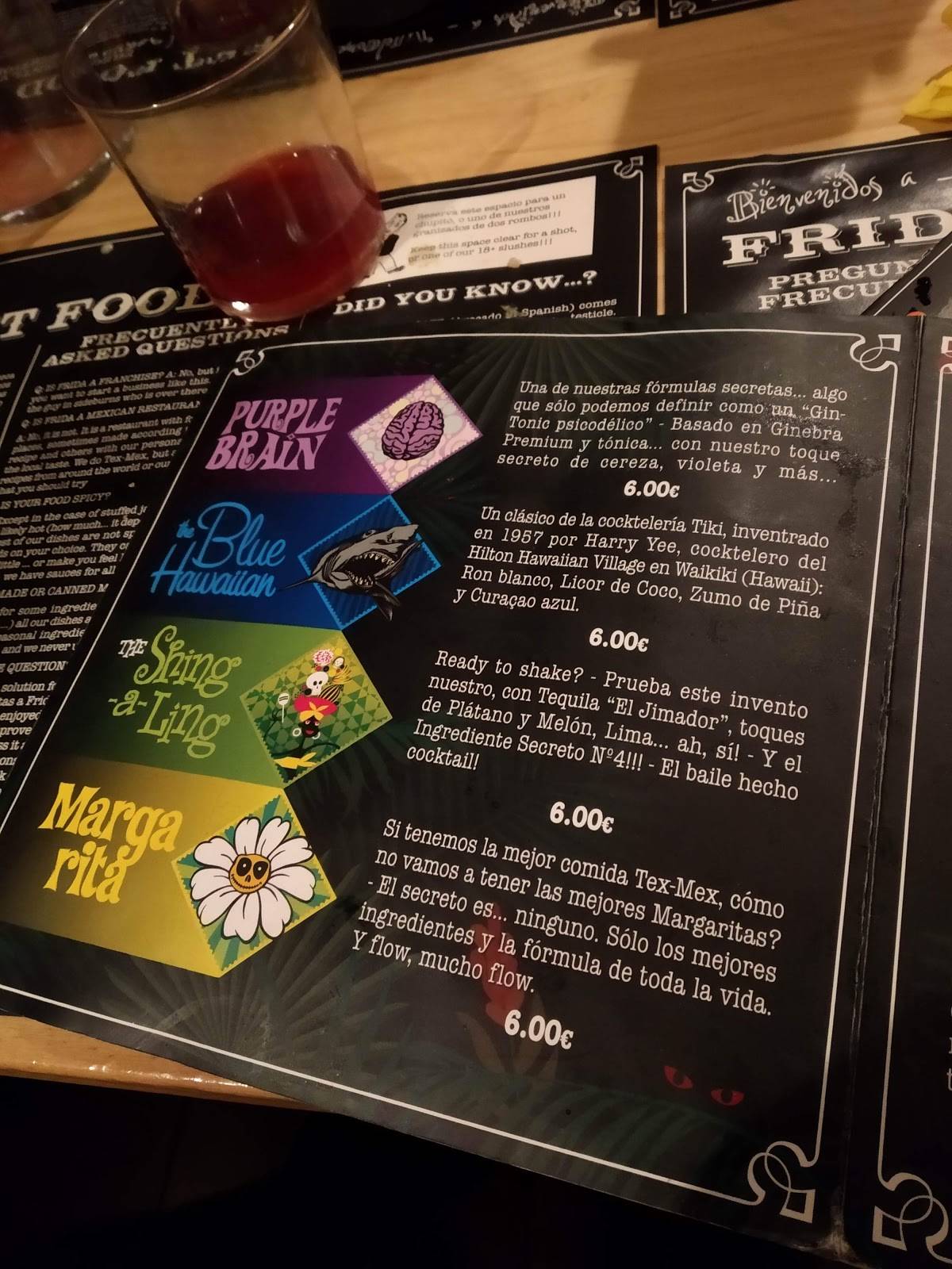 Carta del restaurante Frida Street Food, Santander