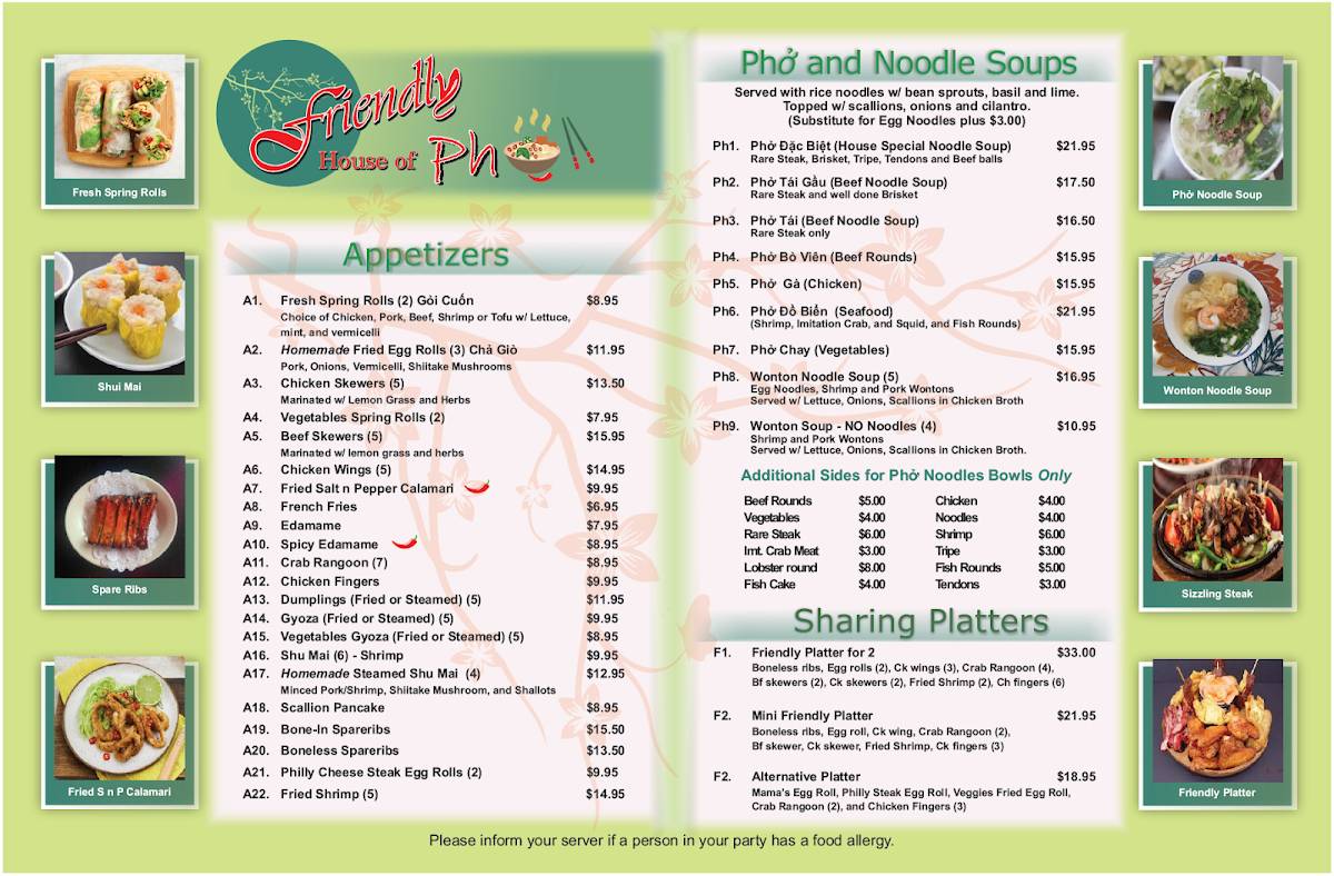 Menu at Friendly House of Pho restaurant, Haverhill