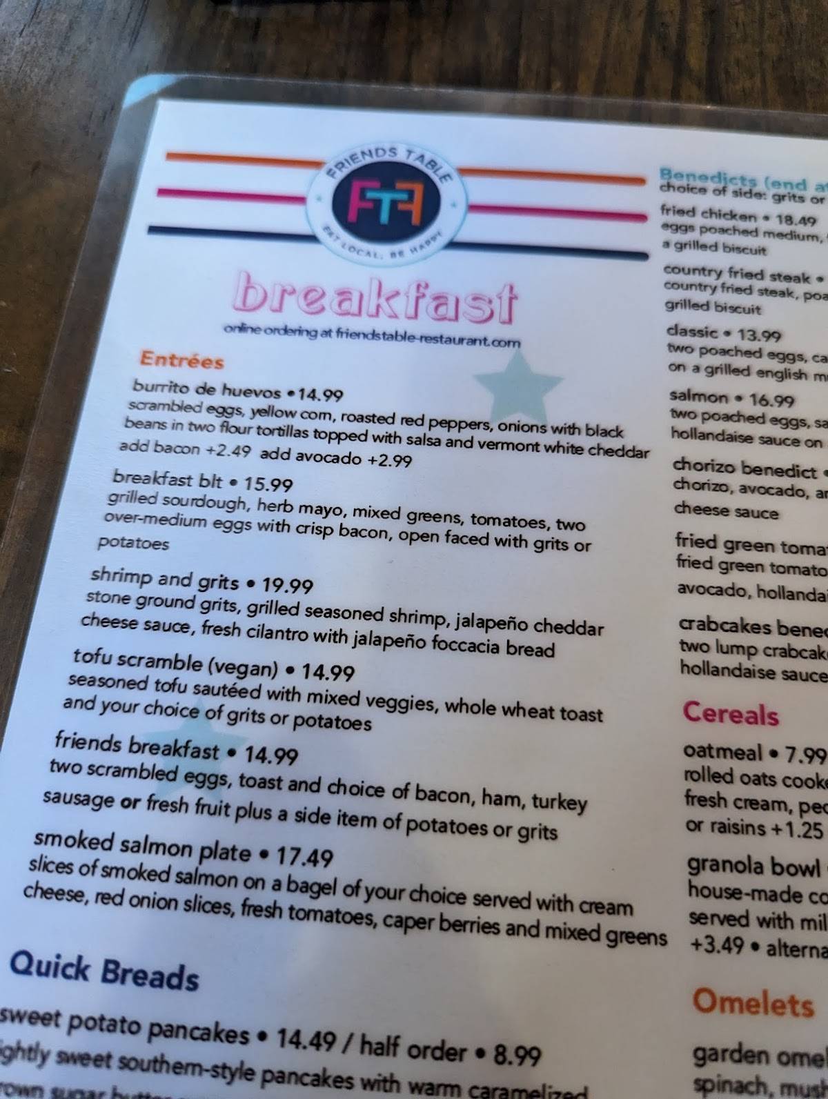 Menu at Friends Table Restaurant & Bar, Peachtree City