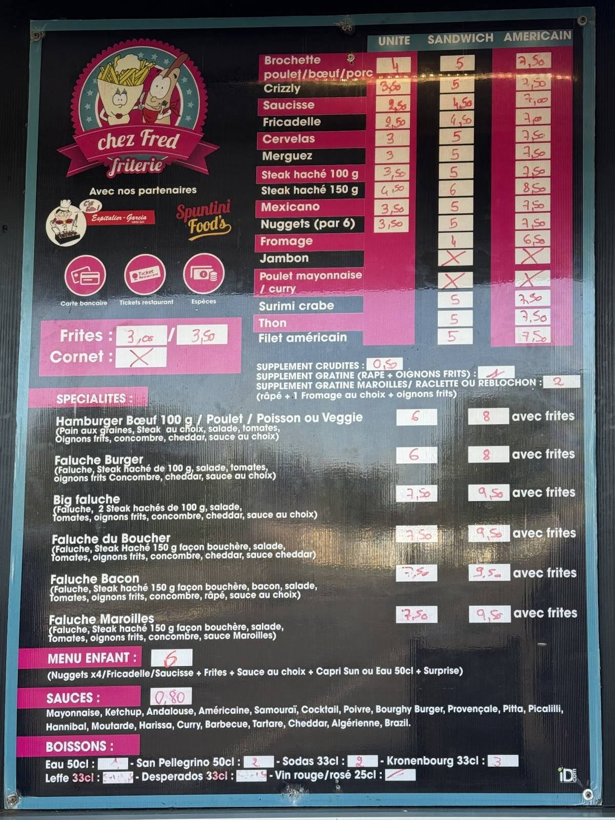 Menu au Friterie chez Fred restaurant, Dunkerque