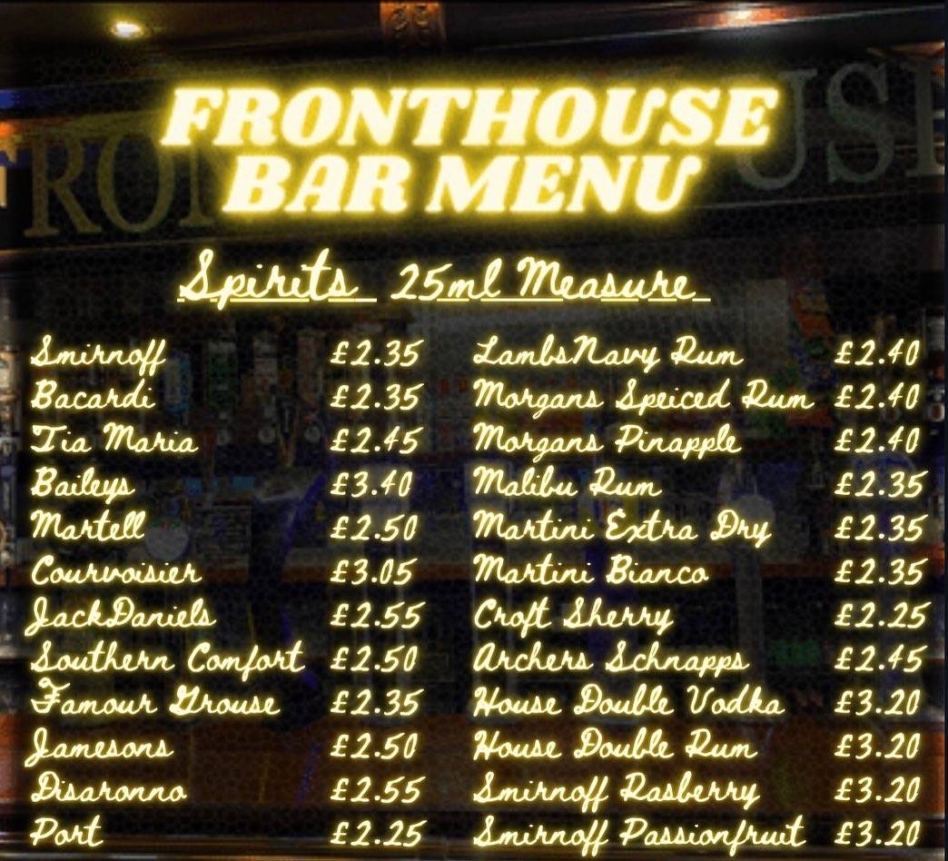 Menu at Front House pub & bar, Oldham, 33 Oldham Rd