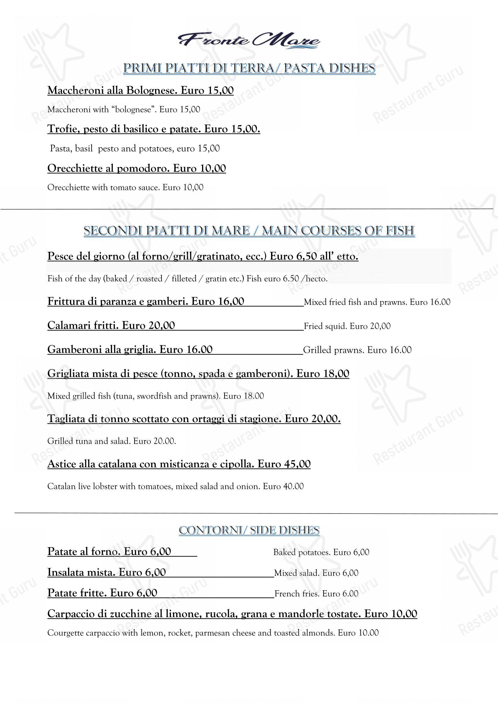 Menu da Fronte Mare ristorante, Savelletri